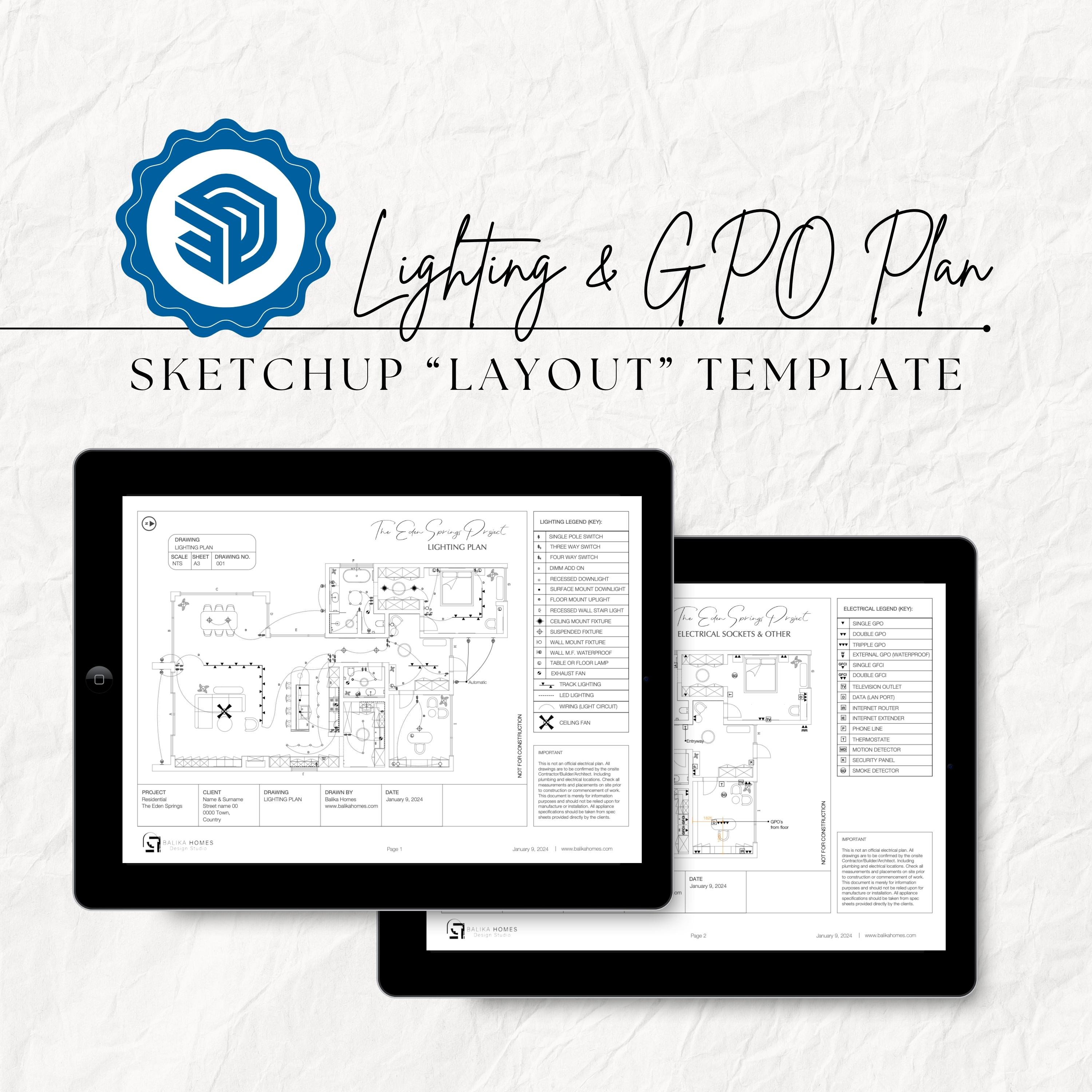 LIGHTING & GPO TEMPLATE 🌟 SketchUp LayOut Template – BALIKA HOMES